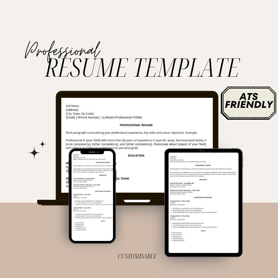 Professional Resume Template Canva, ETS Fiendly, Resume Minimalist ...