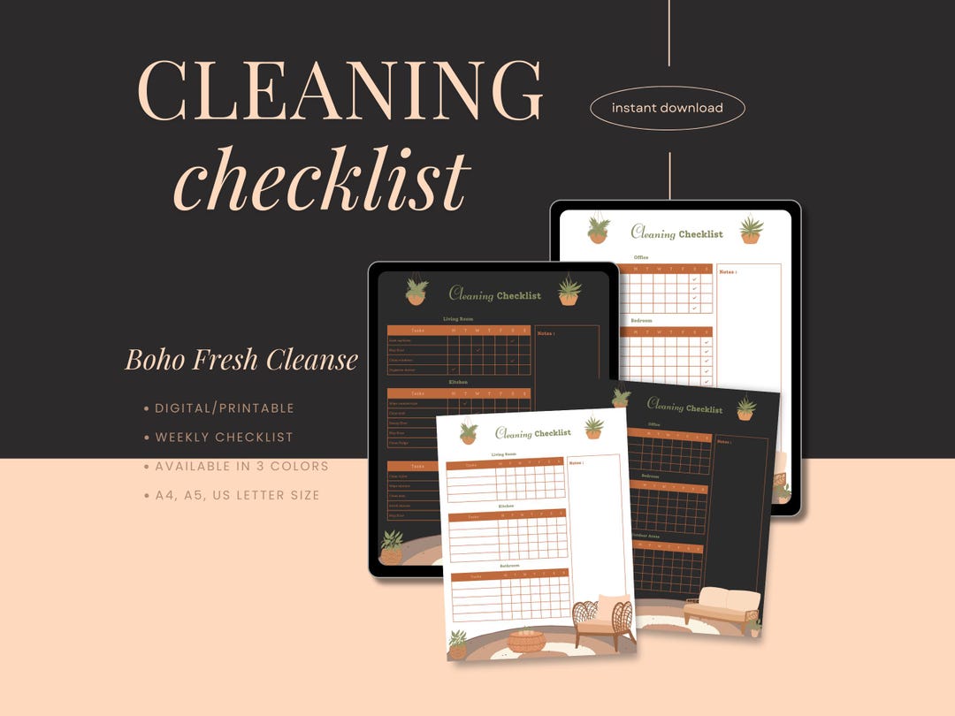 Weekly Cleaning Checklist With Minimal Boho Design | Printable Home ...