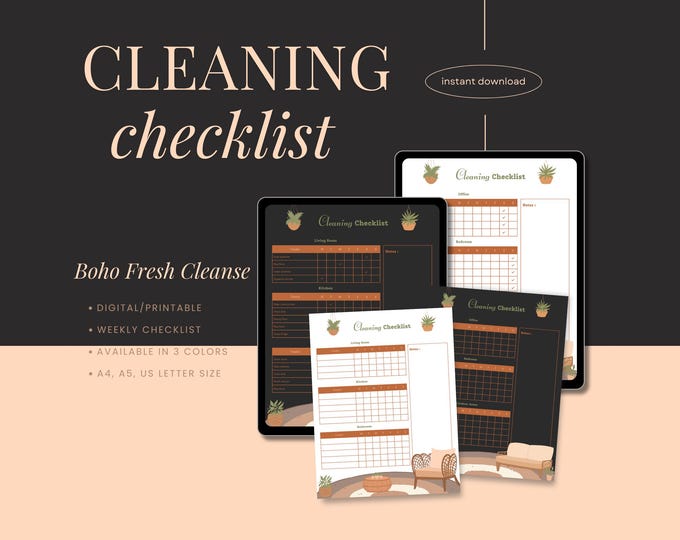 Weekly Cleaning Checklist With Minimal Boho Design | Printable Home ...