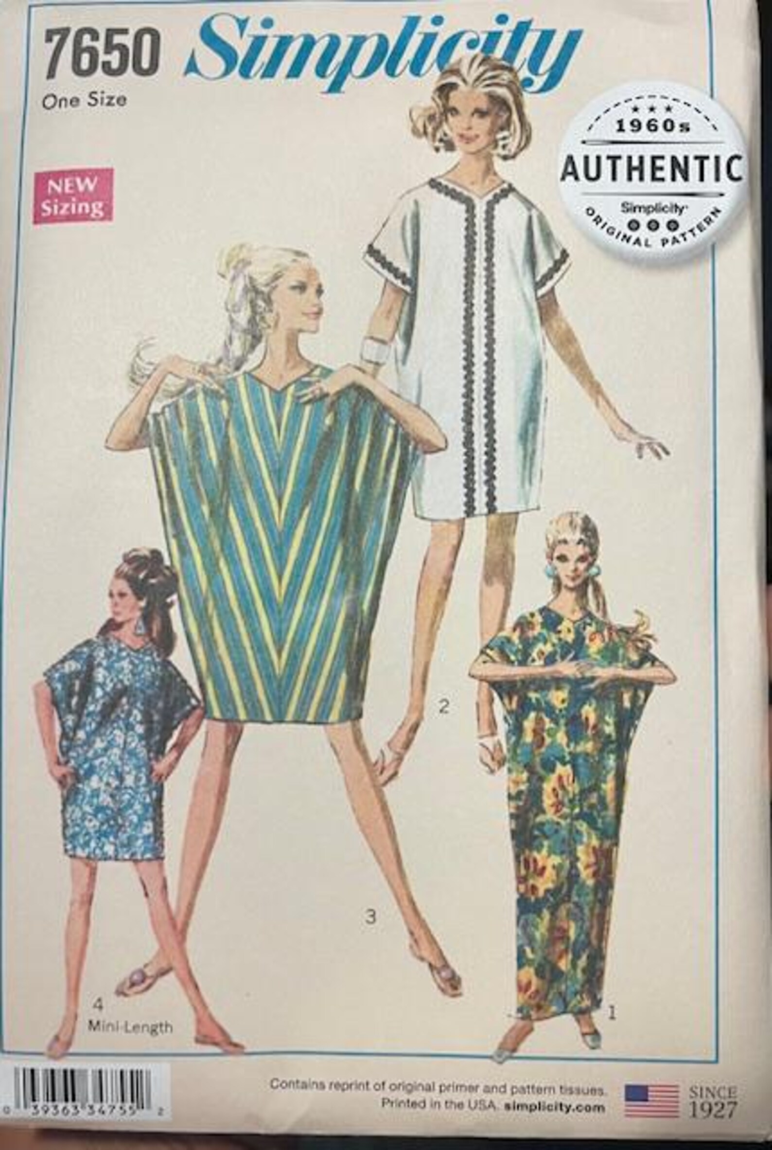 1960s Simplicity Kite Dress 7650 One Size Fits Most sz 6 Sz 18 Uncut ...
