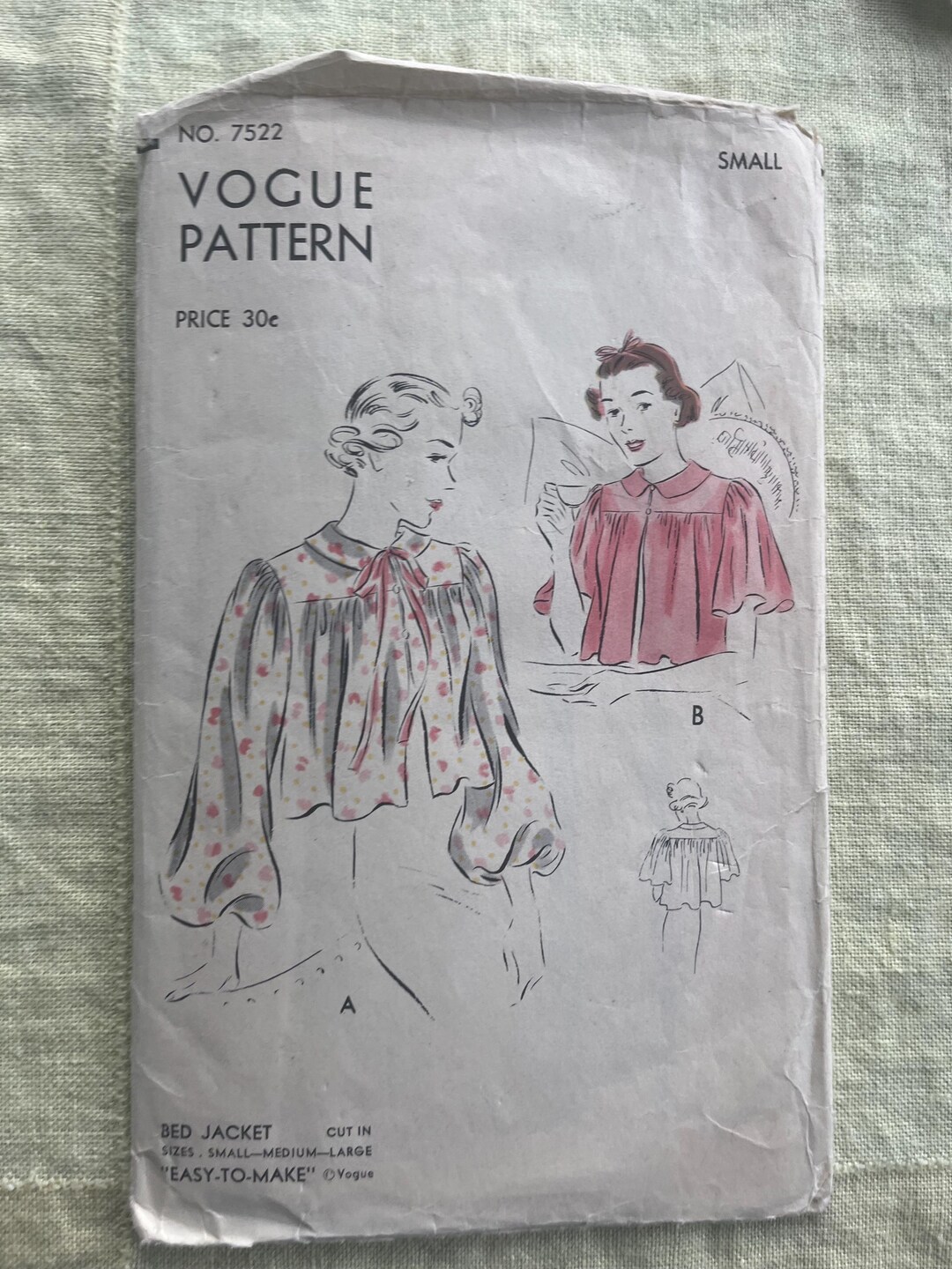 Rare Vintage 1940s / 1950s Vogue Bed Jacker Pattern Mid-century Vogue ...