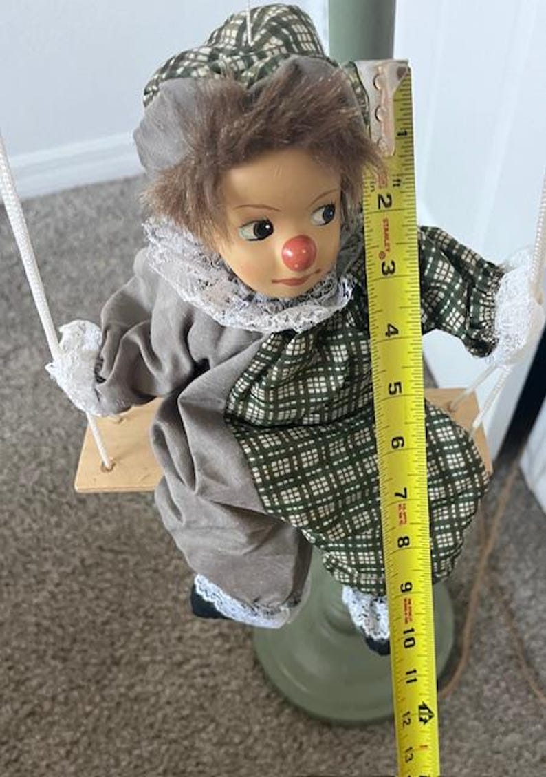 Vintage Puppet Marionette Porcelain and Cloth Clown on Wood Swing - Etsy