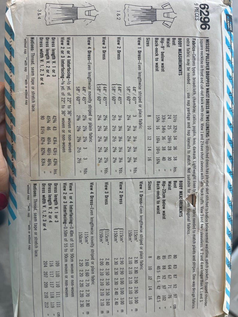 1980s Casual Dress Patterns Uncut Pullover Dropped Waist Dress With ...