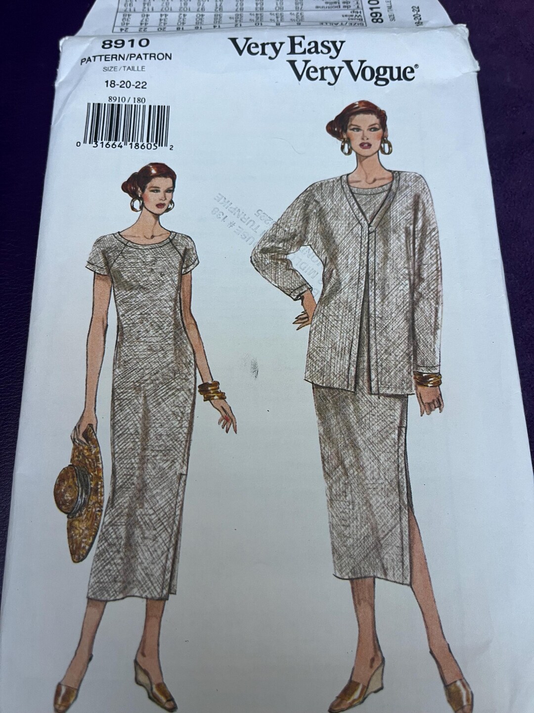 Vouge Uncut Dress and Jacket Pattern 1984 Uncut Size 18 - 20 - 22 - Etsy