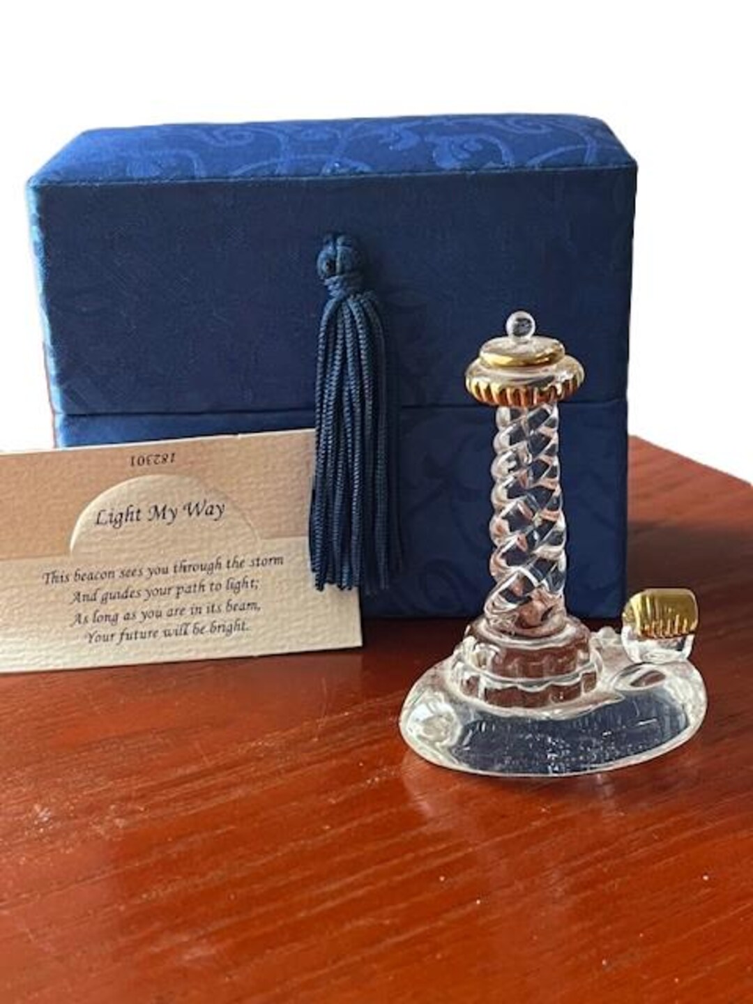 Vintage 1999 Light My Way Lighthouse Glass Figurine Messenger With ...