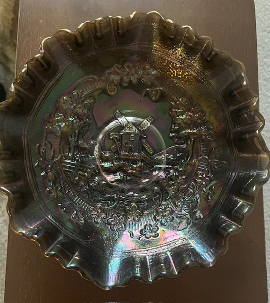 Smokey Imperial Carnival Glass (windmill Scene) - Etsy