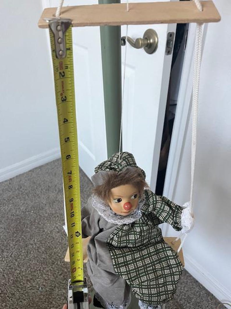 Vintage Puppet Marionette Porcelain and Cloth Clown on Wood Swing - Etsy