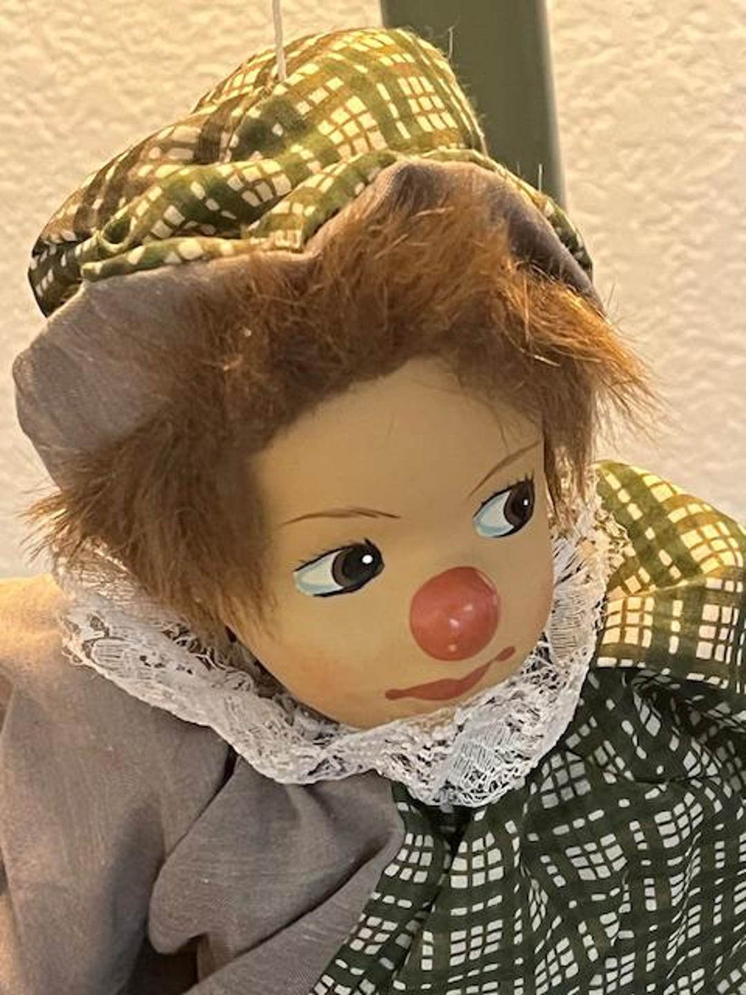 Vintage Puppet Marionette Porcelain and Cloth Clown on Wood Swing - Etsy