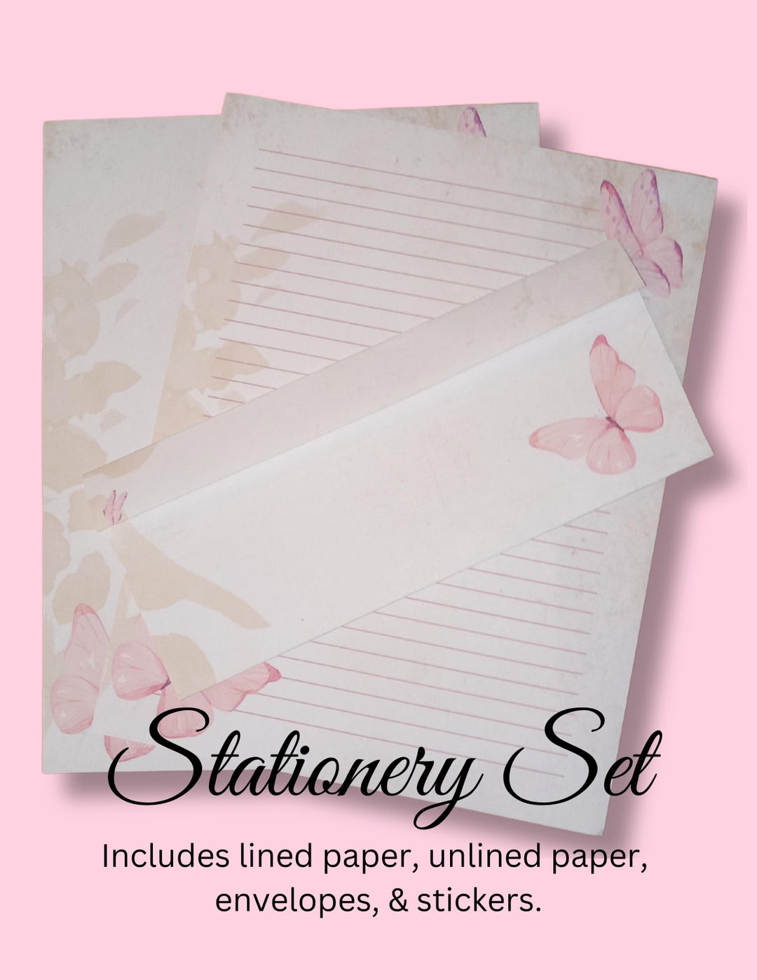 Pink Butterfly Stationery Set, Letter Writing Gift, Writing Paper ...