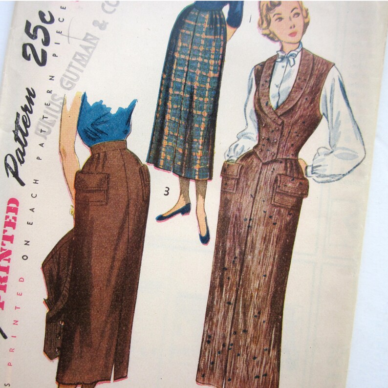 1940s Wiggle Skirt & Weskit Sewing Pattern - Simplicity 2943 Size 12 ...