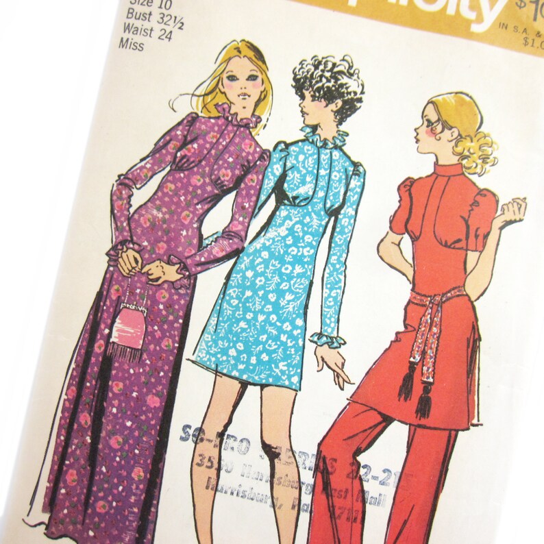 Simplicity 9519, Young Jr Teen MOD DRESS and PANTS, Maxi Dress With ...