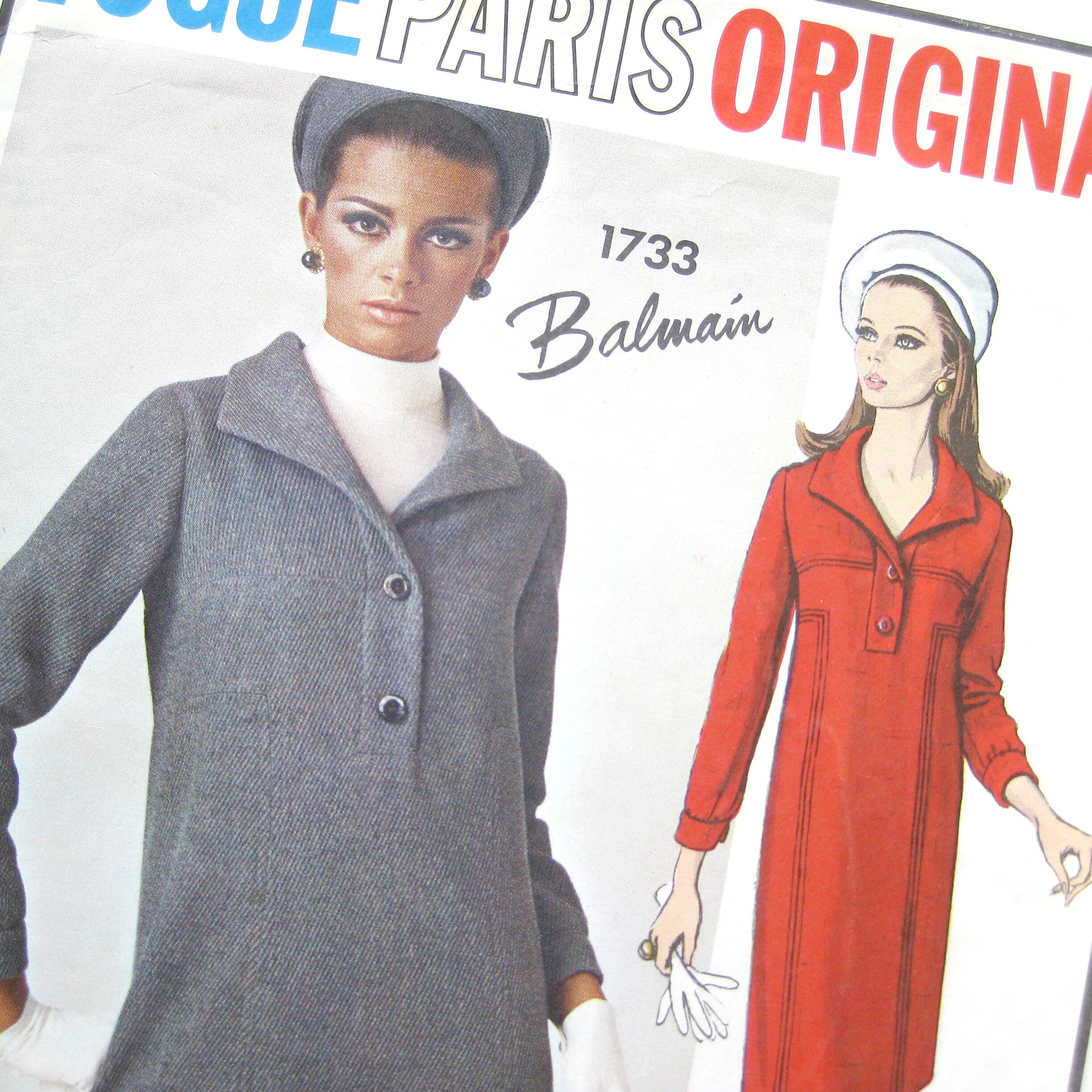 1960s Vintage Vogue Paris Original, Balmain Designer, Slim Shirt-dress ...