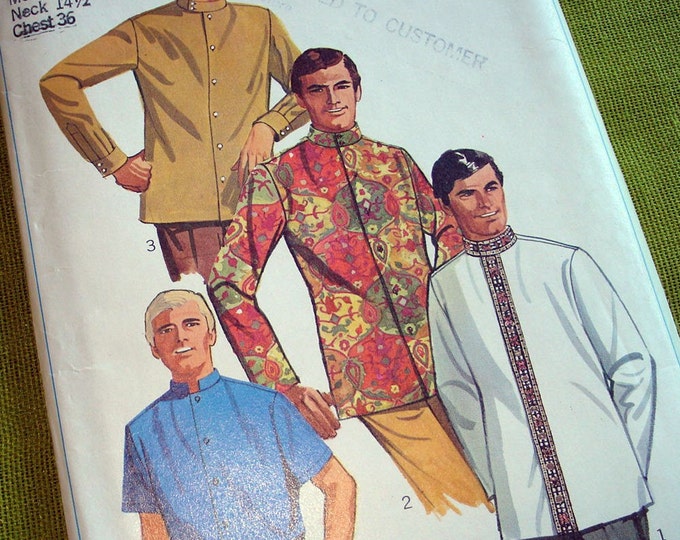 1968 Vintage Sewing Pattern - Nehru Shirt - Guru Shirt - Simplicity ...