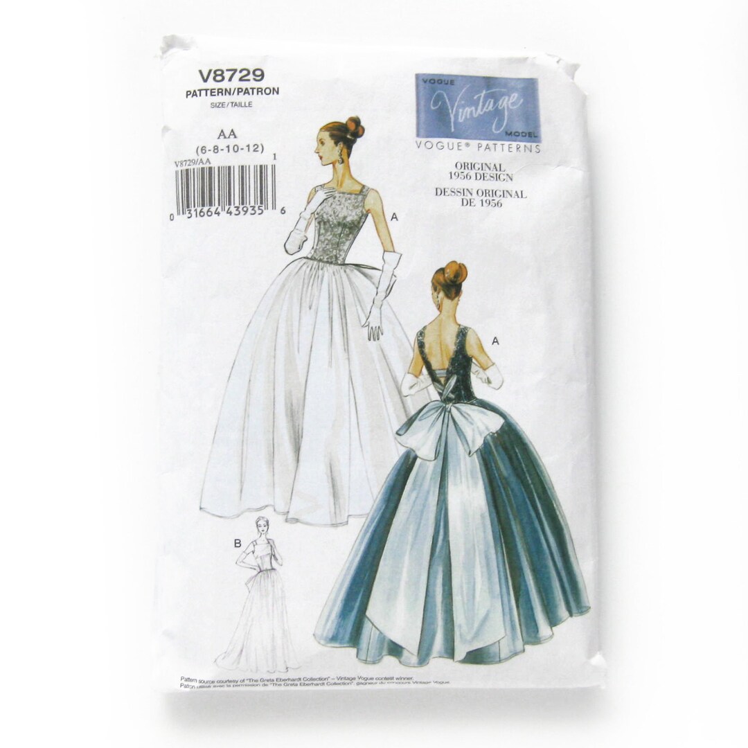 VOGUE Wedding Gown Pattern With Lace Bodice and Bow Train, Vogue 8729 ...