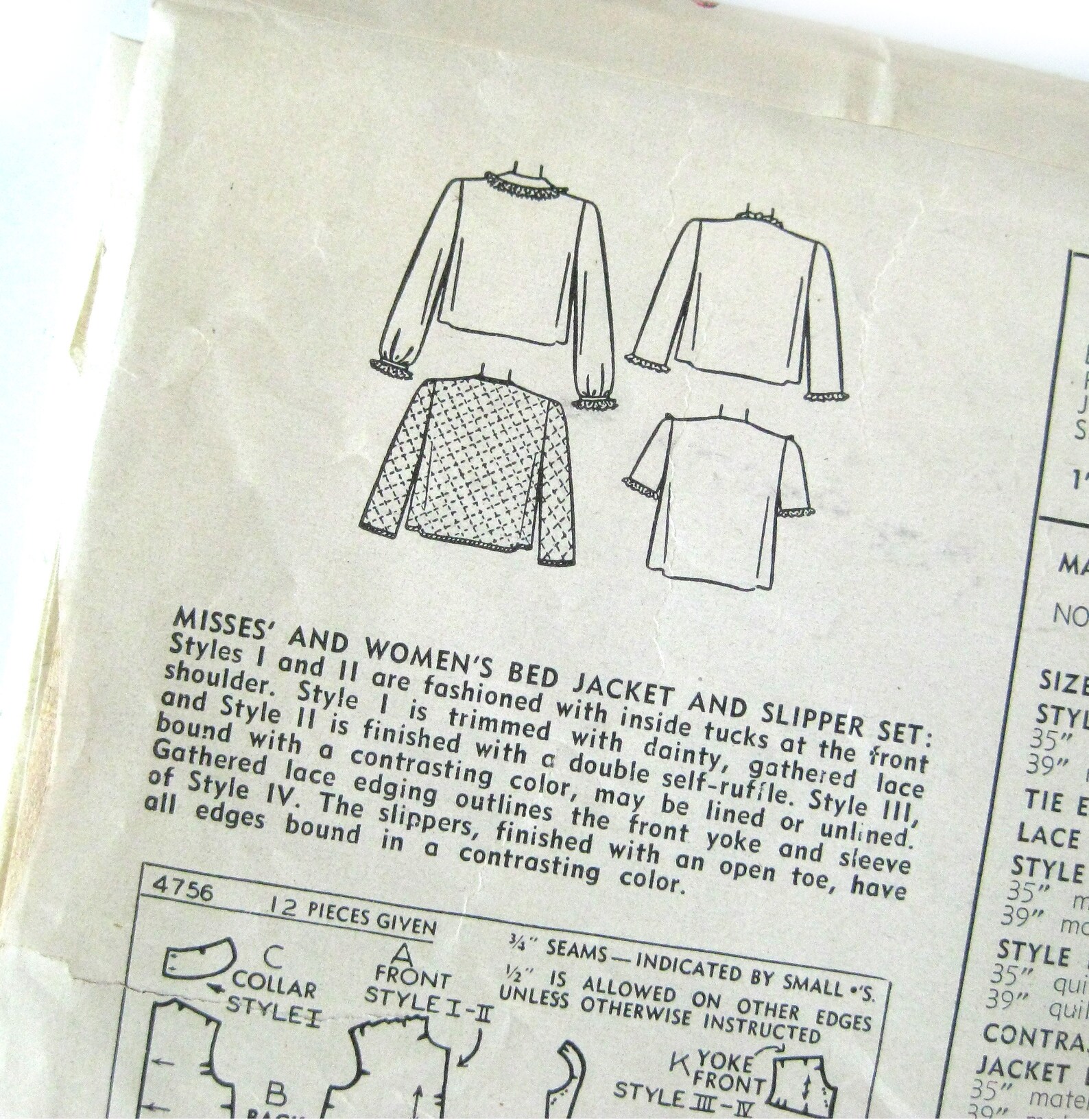 1940s Vintage Sewing Pattern Bed Jacket and Slippers Vintage | Etsy