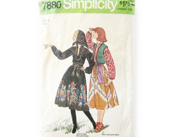 1970s Vintage Sewing Pattern, Dirndl Skirt, Vest and Full Sleeve Blouse ...