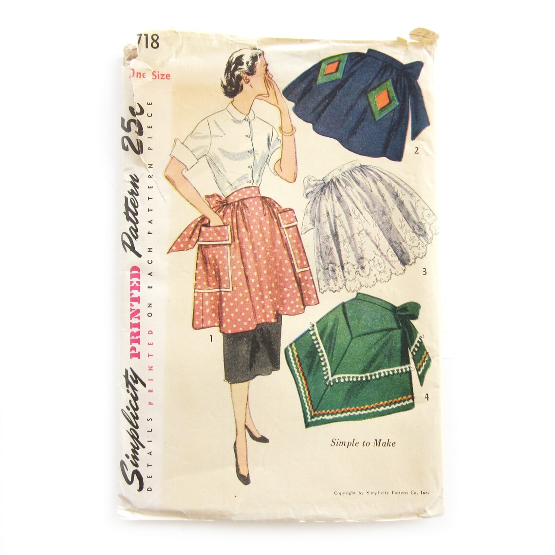 Vintage Apron Sewing Pattern: Simplicity 3718, Half Apron With Pockets ...