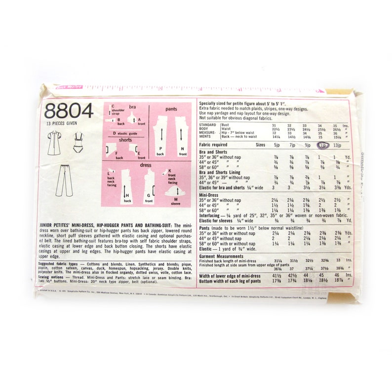 Vintage 70s Mini-dress Sewing Pattern: Simplicity 8804, Junior Petite ...