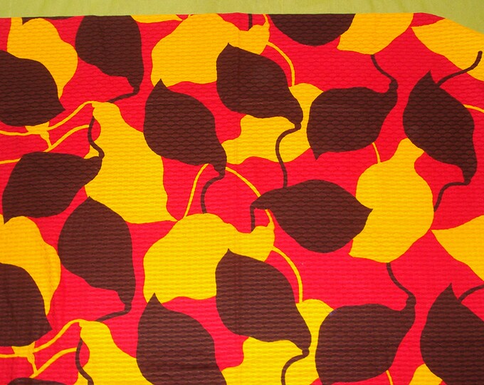 Vintage Fabric VHY Hawaiian Vintage BRIGHT Red Gold Brown Leaf Pattern ...