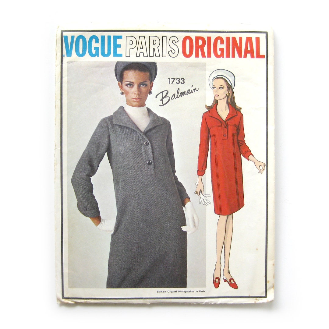 1960s Vintage Vogue Paris Original, Balmain Designer, Slim Shirt-dress ...