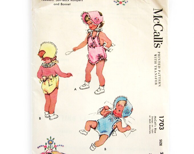 1950s Vintage Sewing Pattern, Child's Romper or Playsuit and Bonnet ...