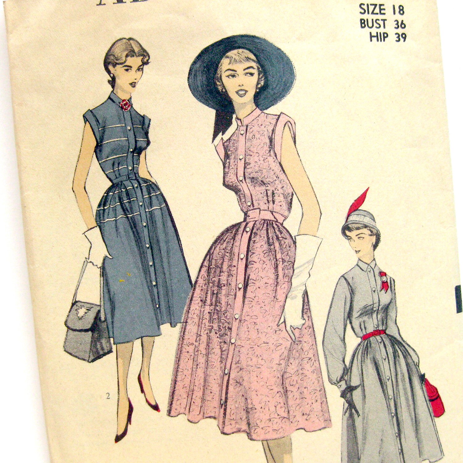 1950s Vintage Sewing Pattern / Full Skirt Dress With Cap - Etsy