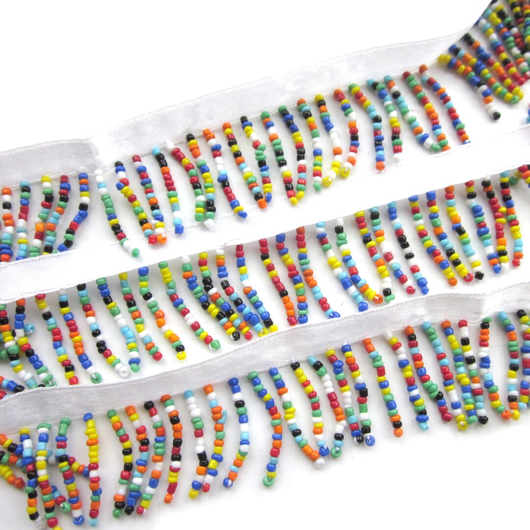 Vintage Bead Trim, Fringe Trim Edging, Multicolor Decorative Trim, Seed ...