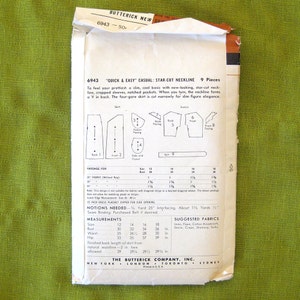 1950s Wiggle Dress With Star Cut Neckline Vintage Butterick 6943 Quick ...