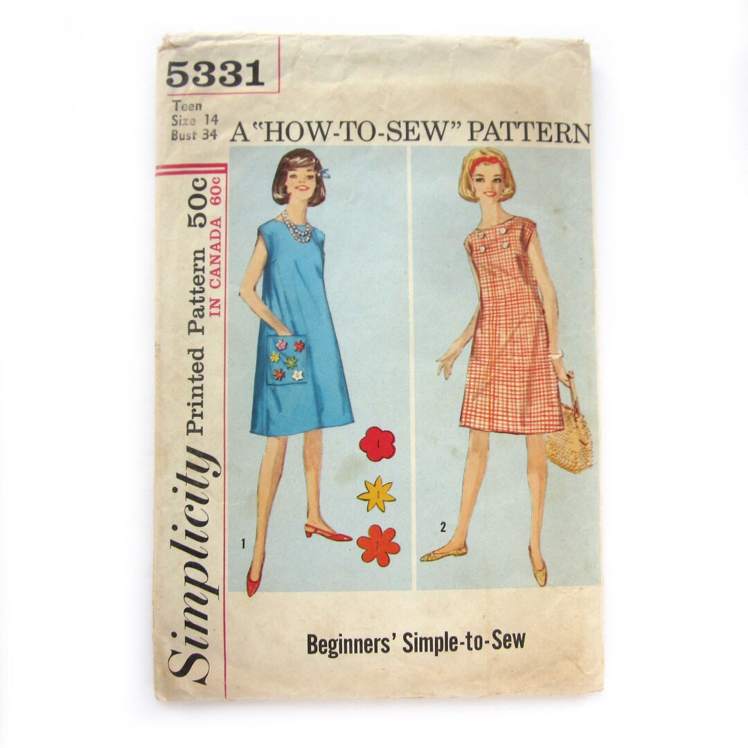 Vintage Dress Pattern, A-line Sheath Dress, Pocket Floral Felt ...