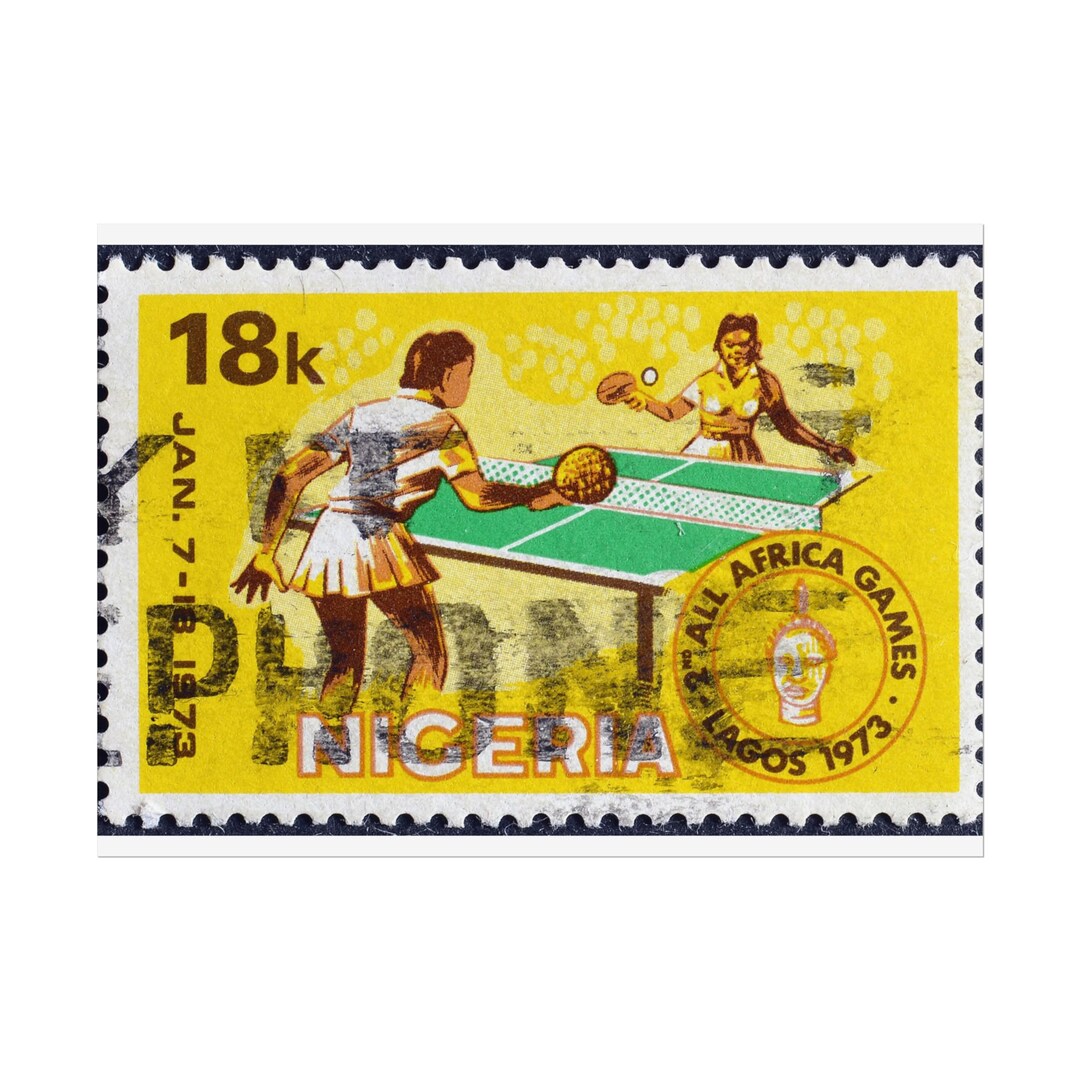1973 Table Tennis Stamp Roll Poster 2nd All Africa Games Lagos, Nigeria ...