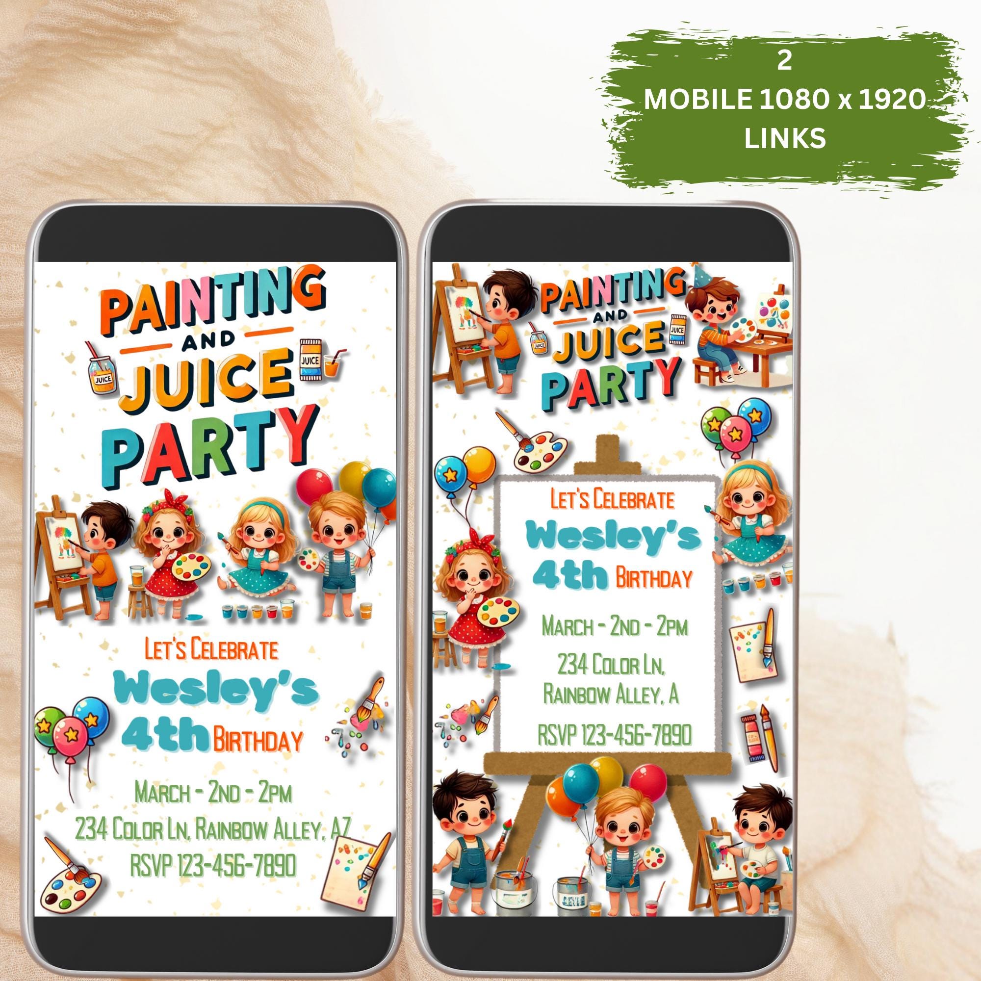 EDITABLE, Painting Birthday Party Invitation, Painting and Juice Party ...