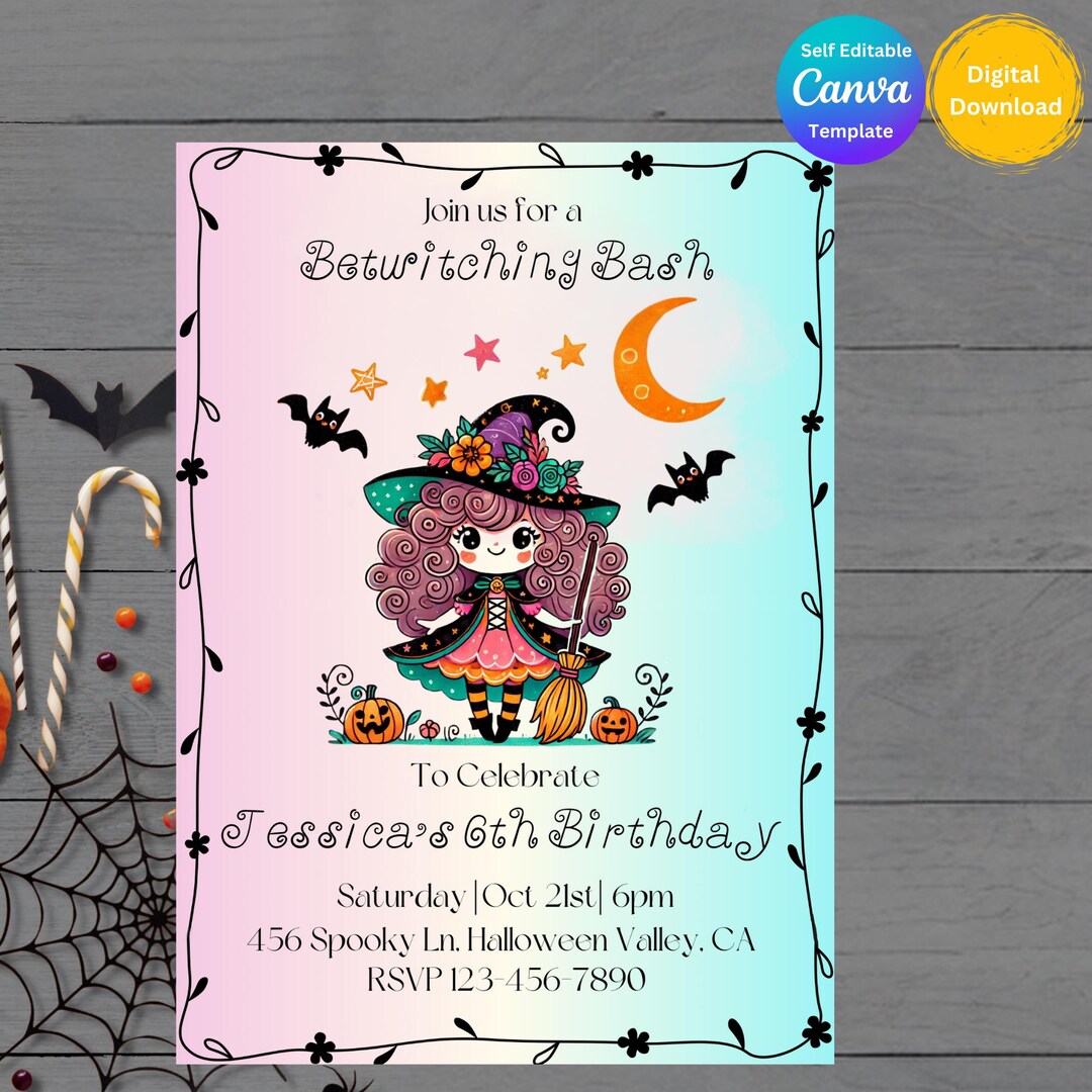 EDITABLE, Halloween Witch Invitation, Witch Party Invitation, Halloween ...
