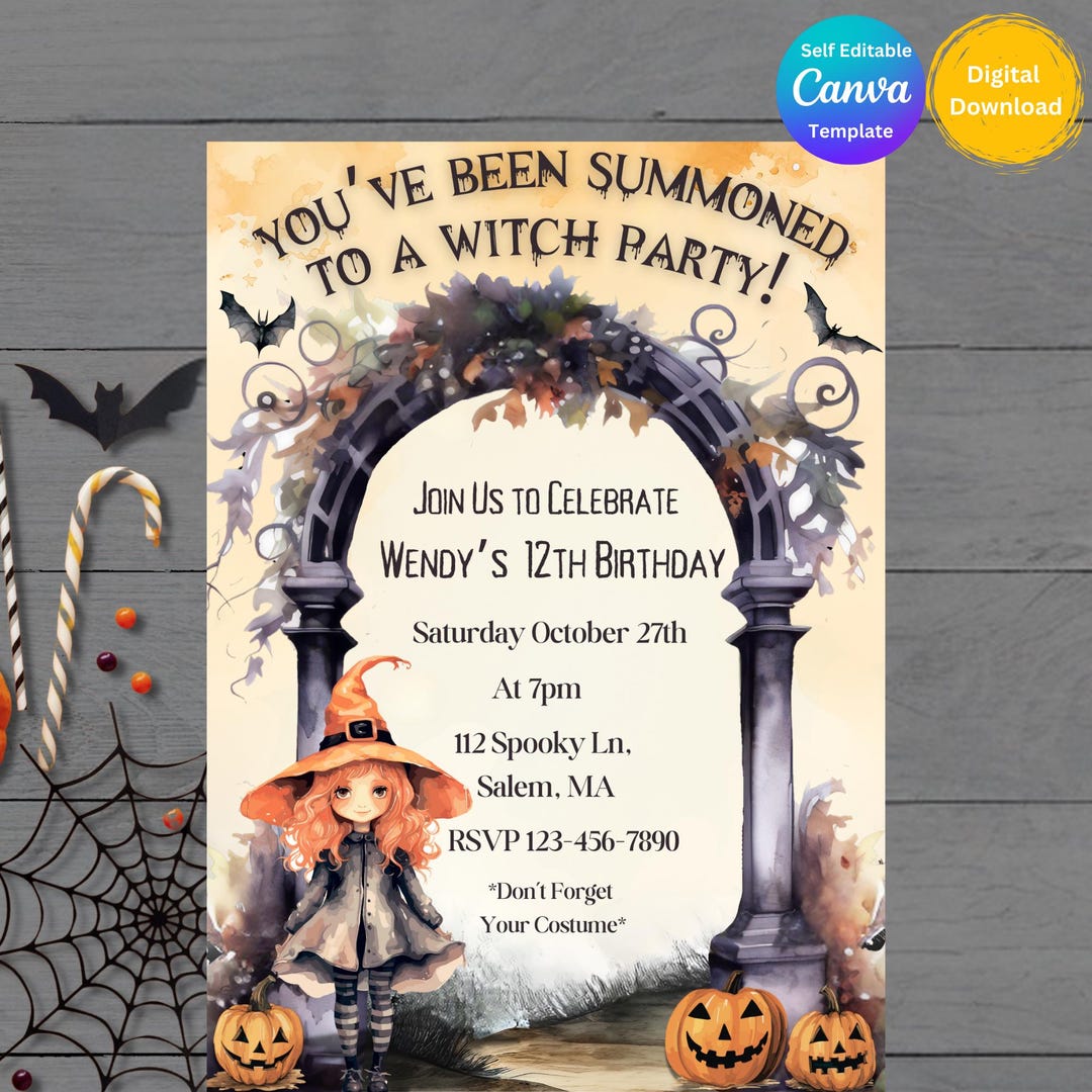 EDITABLE You've Been Summoned to A Witch Party, Birthday Party ...