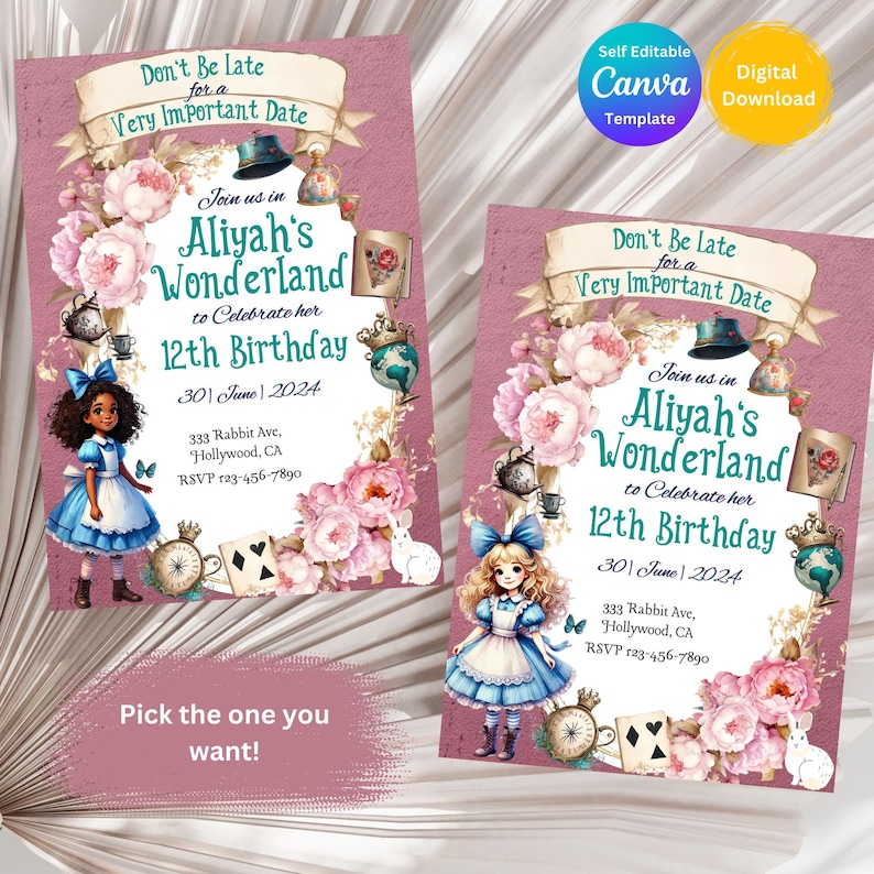 EDITABLE Alice in Wonderland Invitation, Wonderland Birthday Invitation ...