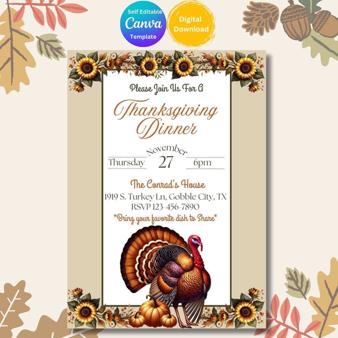 EDITABLE, Thanksgiving Dinner Invitation, Thanksgiving Party Invite ...