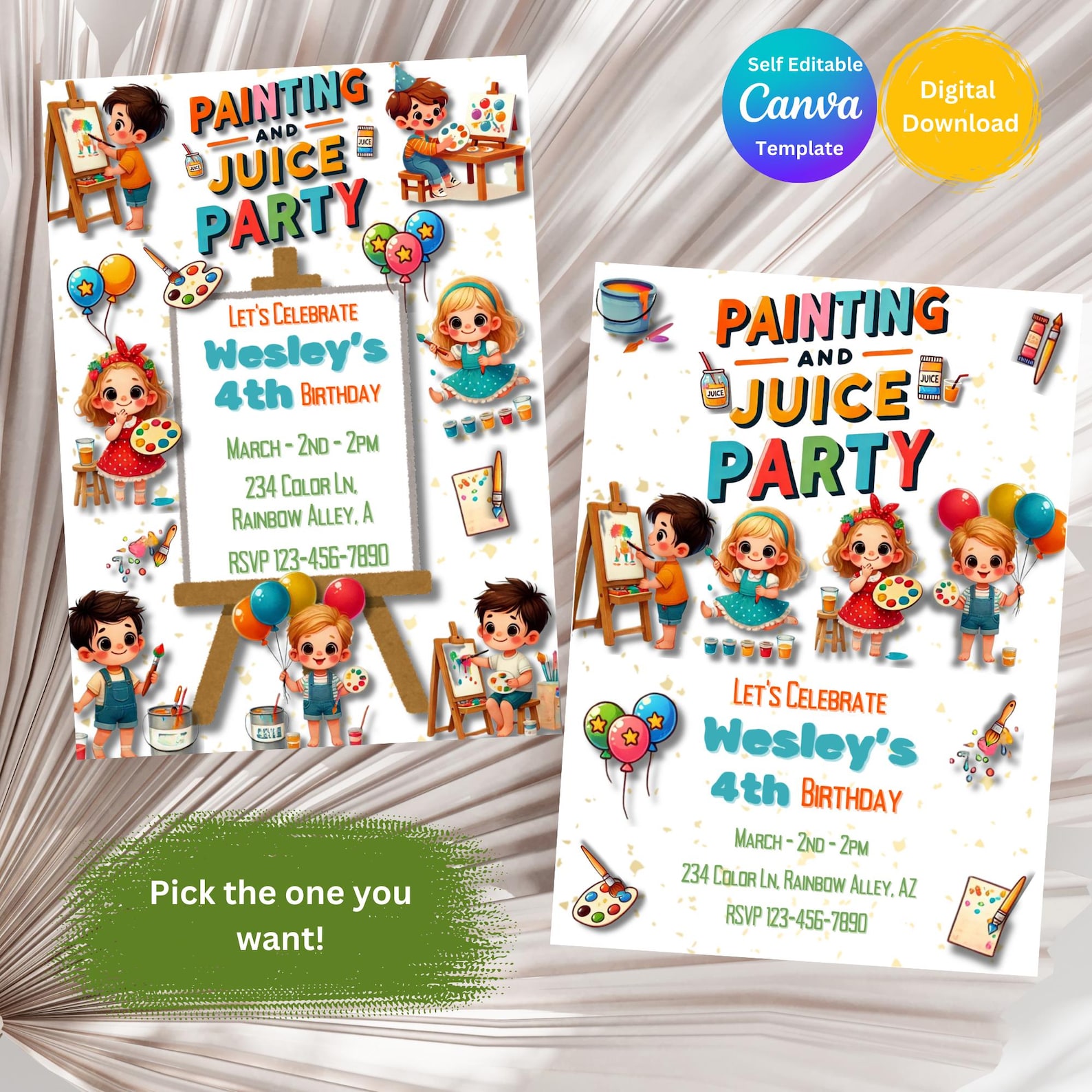 EDITABLE, Painting Birthday Party Invitation, Painting and Juice Party ...