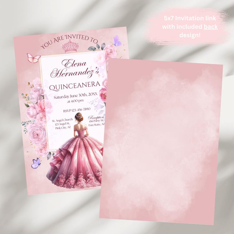 EDITABLE Quinceanera Invitation, Pink Princess Quinceanera Invitation ...