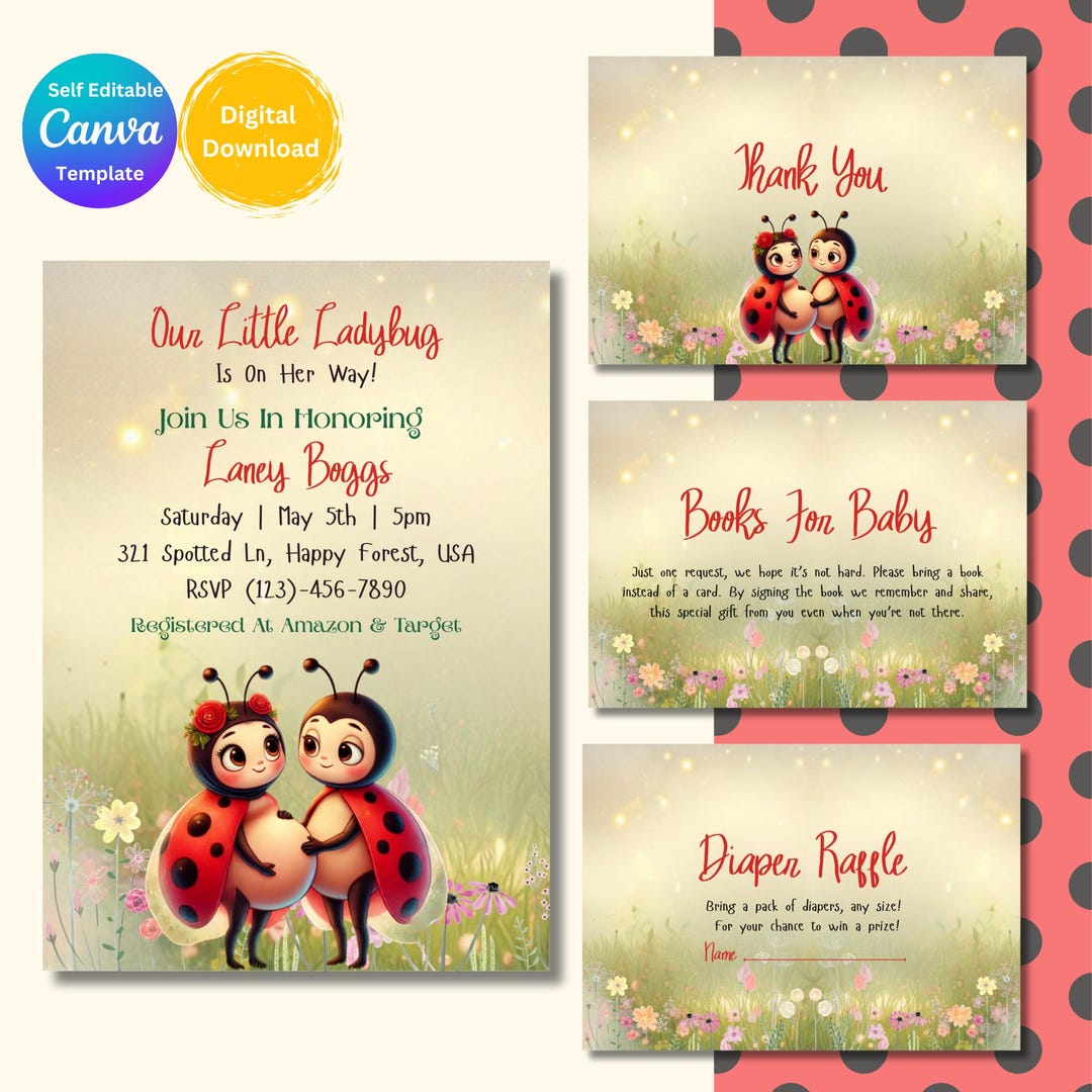 EDITABLE, Ladybug Baby Shower Invitation, Ladybug Invitation Bundle ...