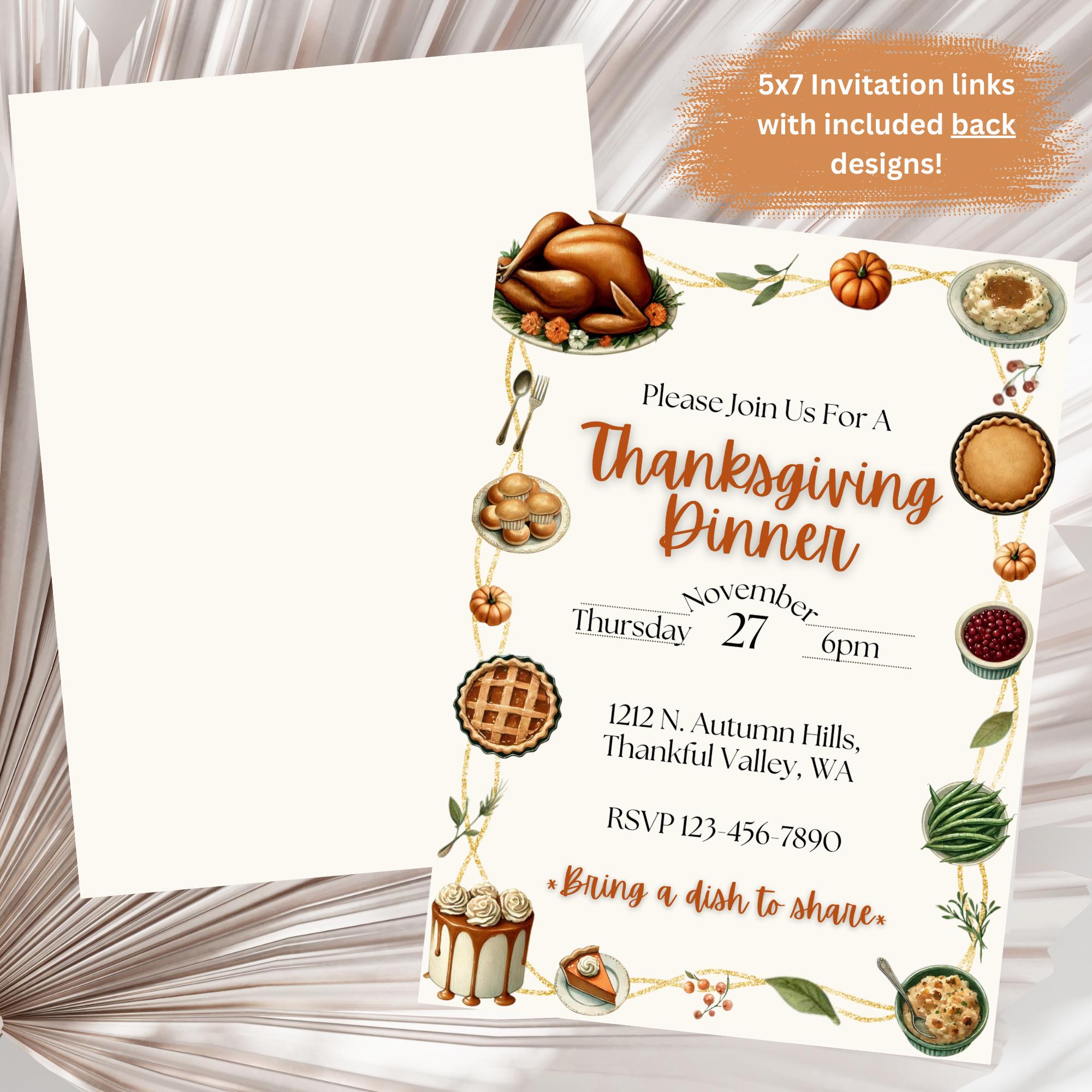 EDITABLE Thanksgiving Dinner Bundle, Thanksgiving Party Invite ...