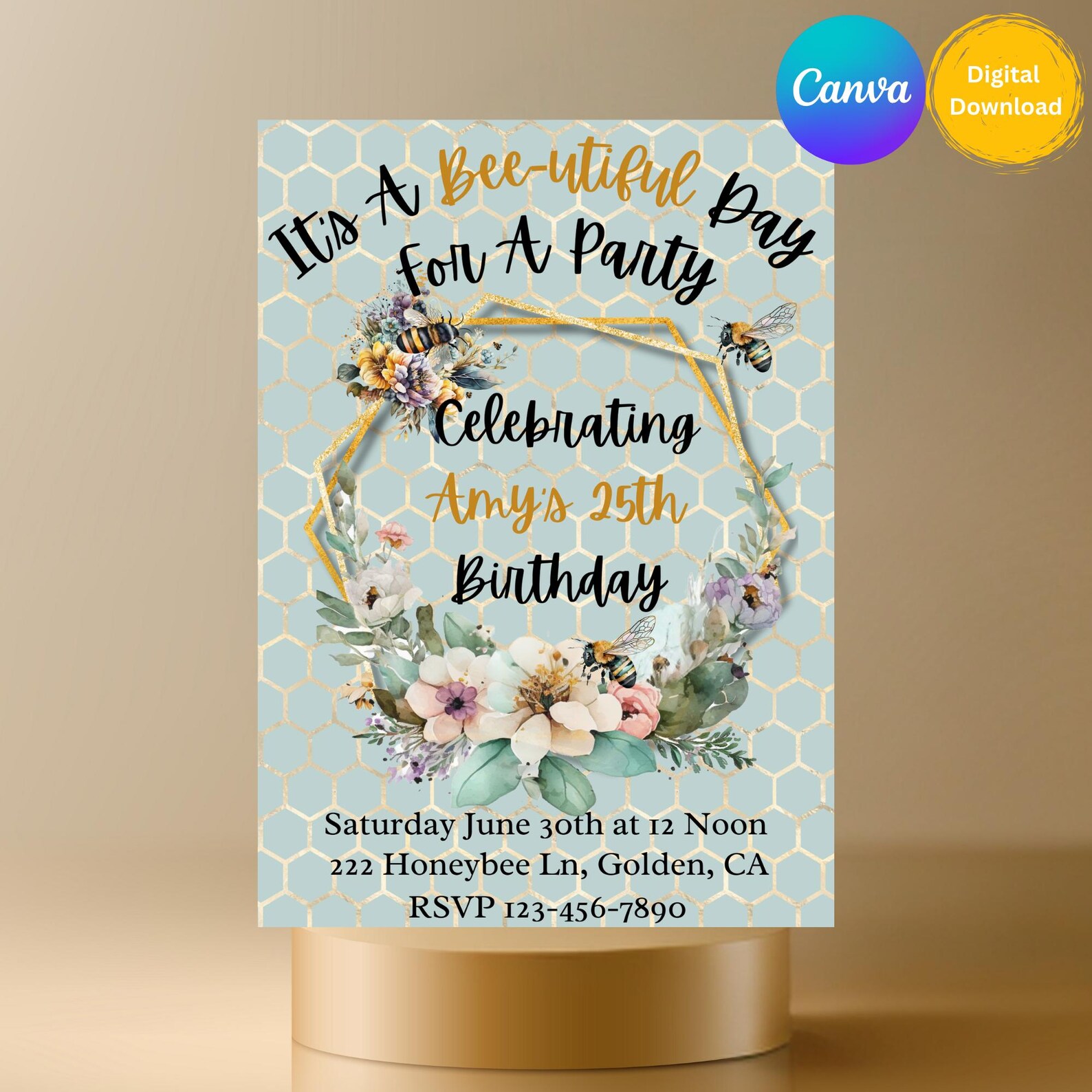 EDITABLE, It's a Bee-utiful Day for a Party Invitation, Birthday Party ...