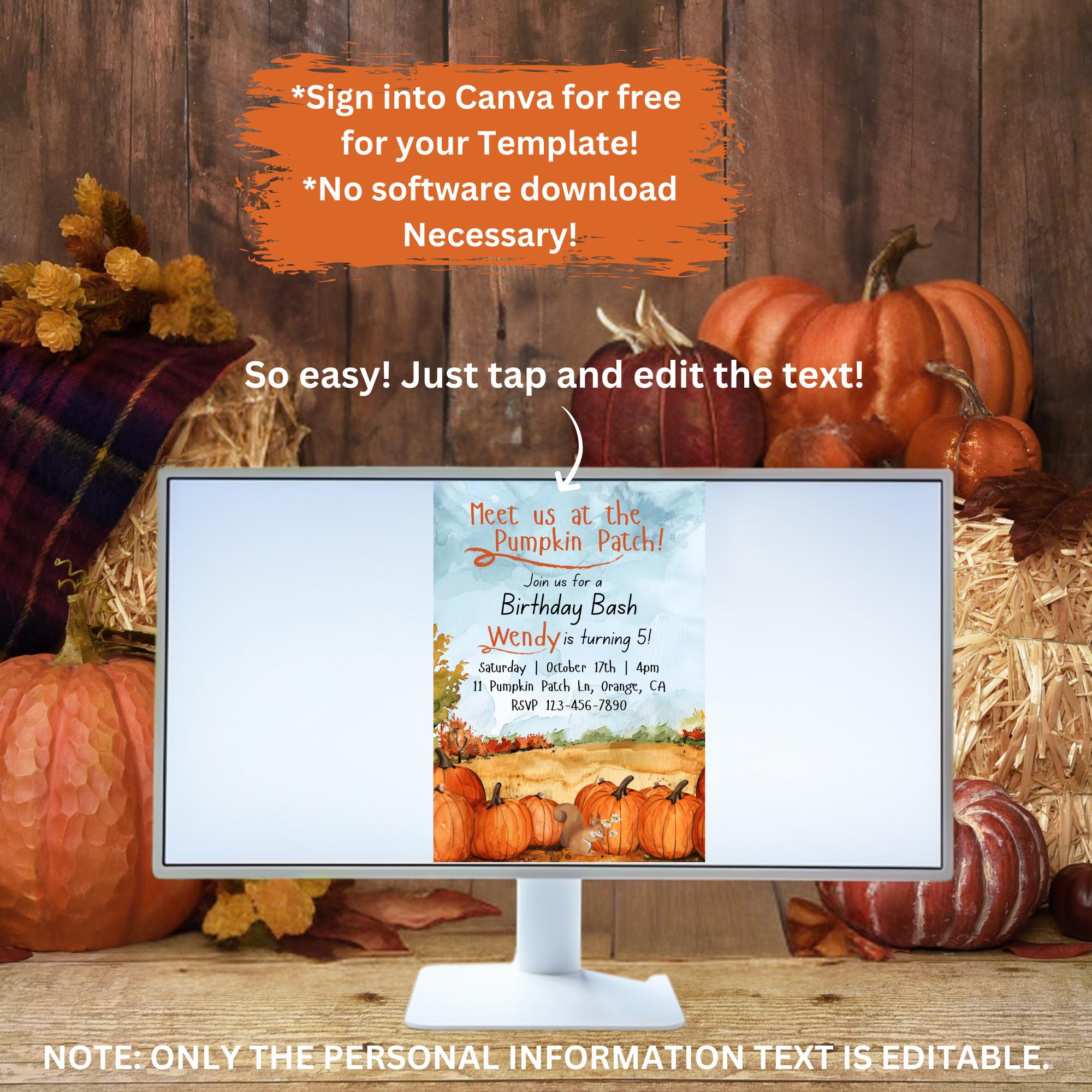 EDITABLE Meet Us at the Pumpkin Patch Invitation, Pumpkin Patch Event ...