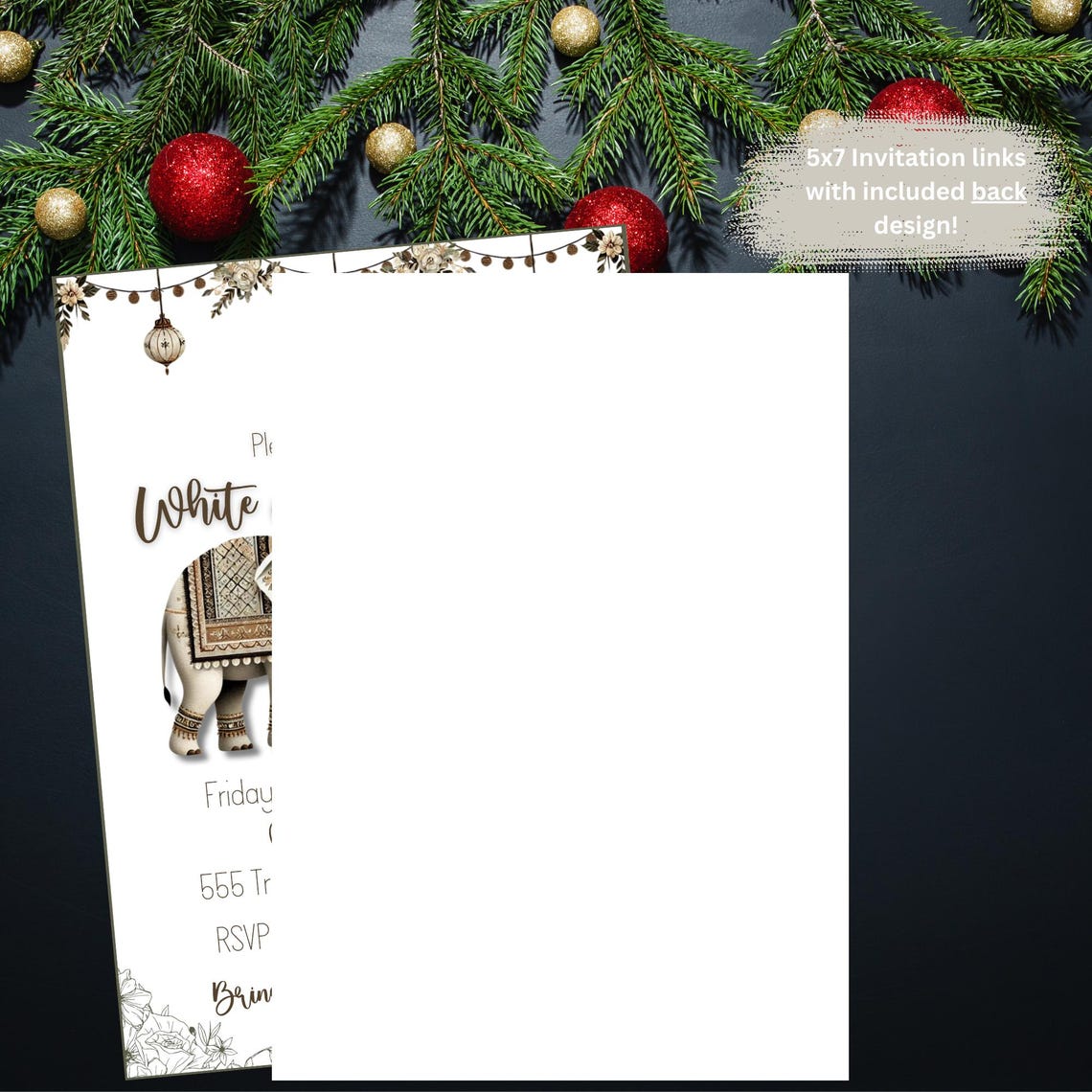EDITABLE, White Elephant Gift Exchange Party Invitation, Boho Christmas ...
