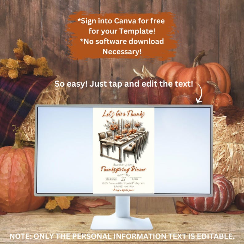 EDITABLE, Thanksgiving Dinner Invitation, Thanksgiving Party Invite ...