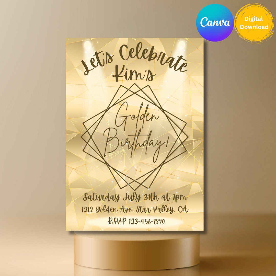 EDITABLE Golden Birthday Invitation, Party Invitation, Birthday Invite ...