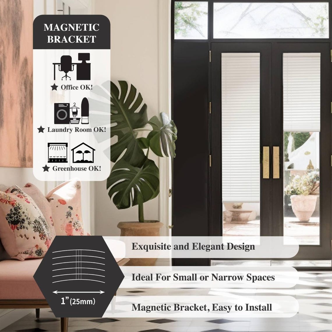 REGAL ESTATE, 1 Magnetic Mini Blinds for Metal Steel Doors, White ...