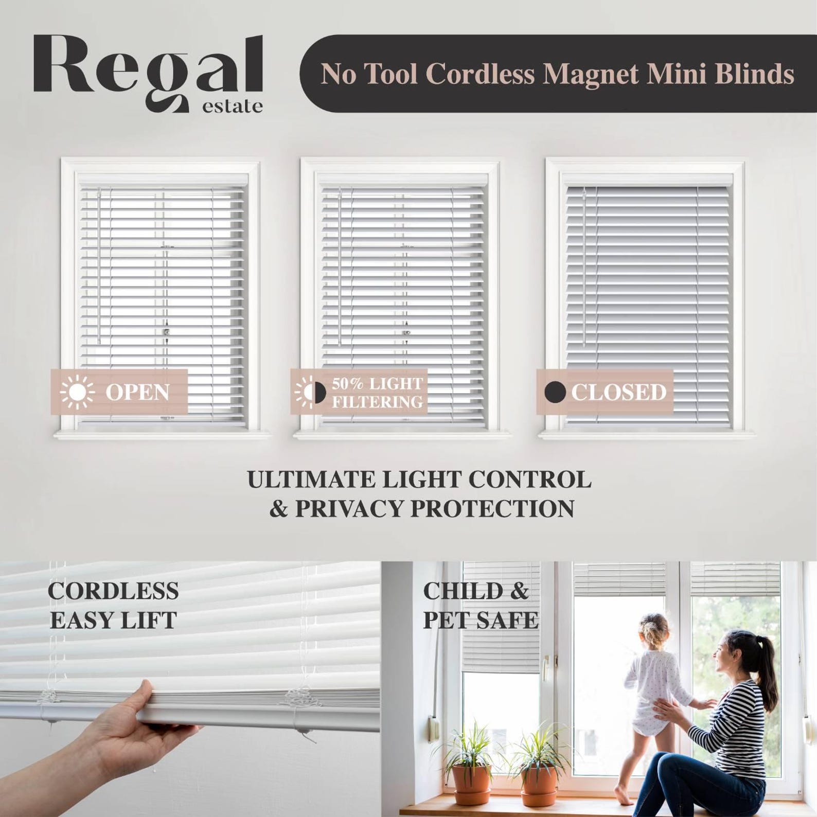 REGAL ESTATE, 1 Magnetic Mini Blinds for Metal Steel Doors, White ...