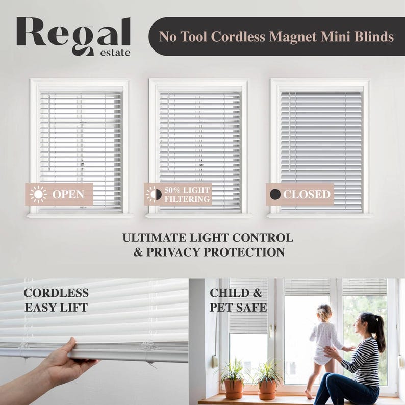 REGAL ESTATE, 1 Magnetic Mini Blinds for Metal Steel Doors, White ...