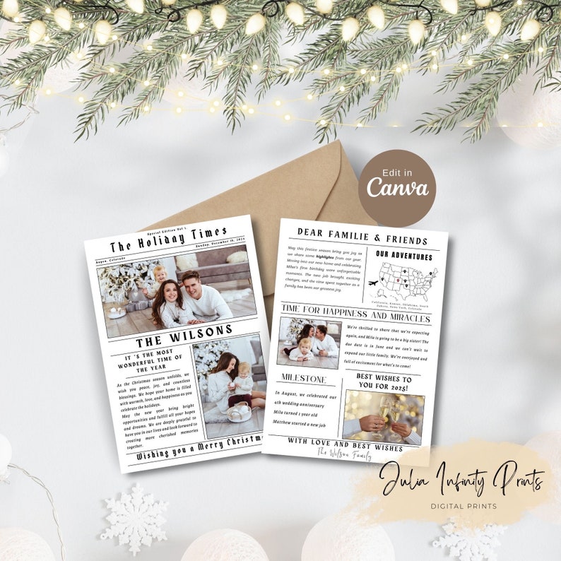 Christmas Newspaper Canva Template Editable, Year in Review Christmas ...