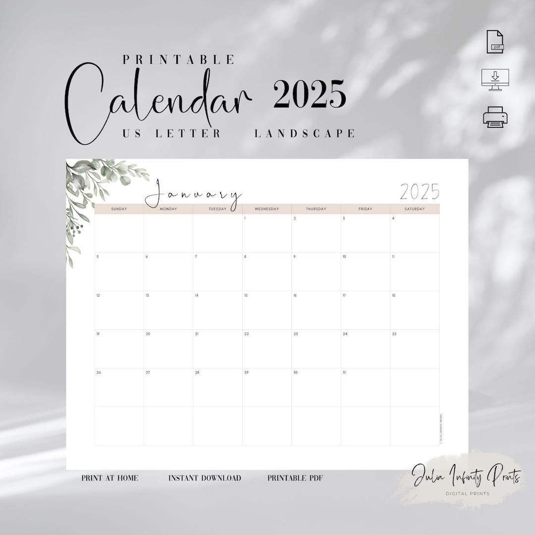 Printable Flower Calendar 2025, Monthly Planner 2025, US Letter Size ...