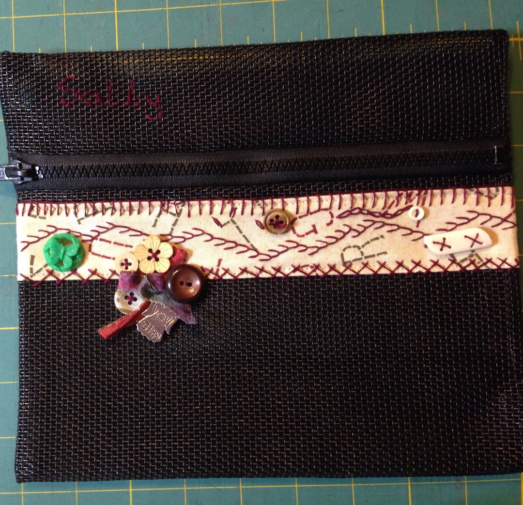 Zippered Mesh Bag..alphabet Fabric Insert...needlework Project Bag ...